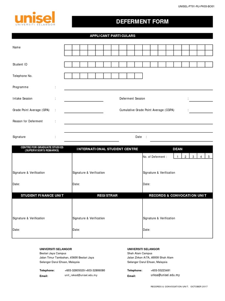 Defer Form / Borang Tangguh - UNISEL Student | PDF | Education Reform ...