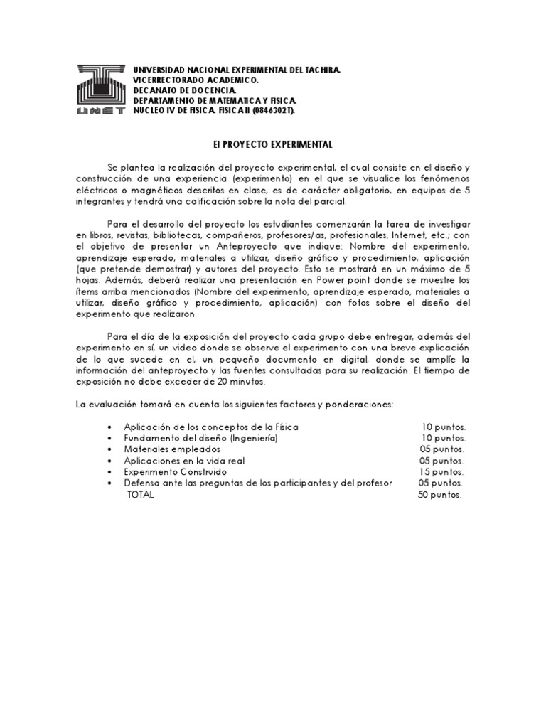 Pautas Proyecto Experimental | PDF