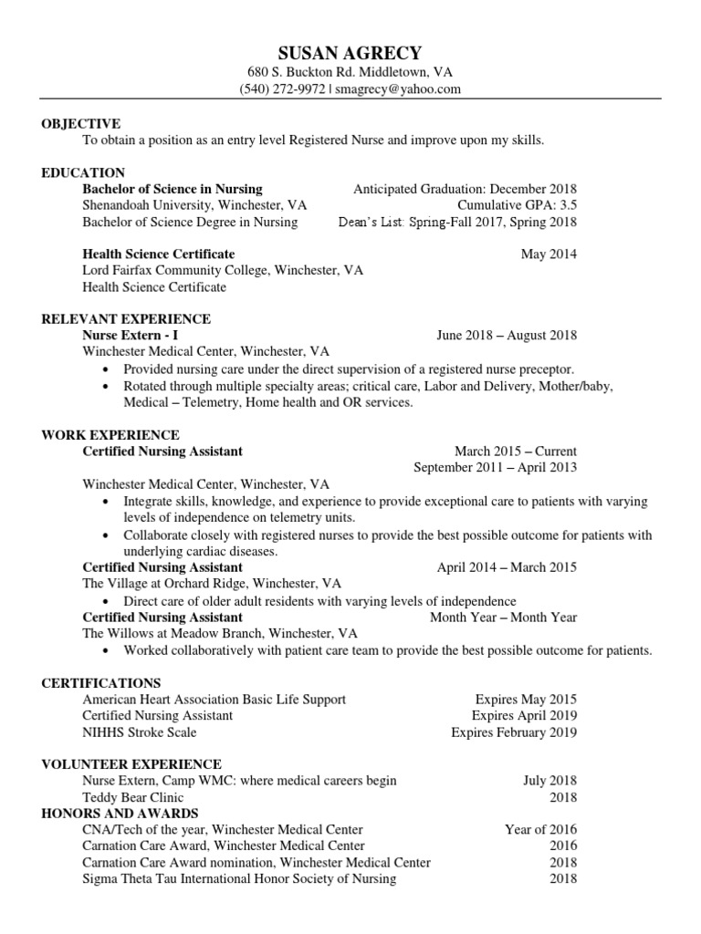 Entry-Level RN Resume of Susan Agrecy | PDF | Nursing | Home Care