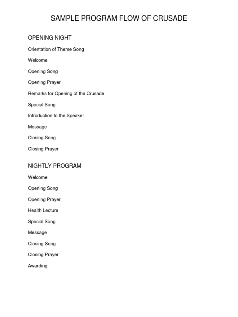 Sample Program Flow of Crusade | PDF