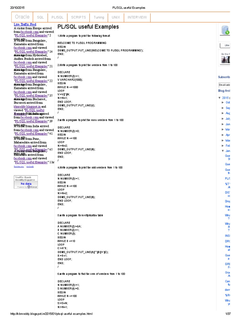 PL - SQL Useful Examples | PDF | Area | Data Management