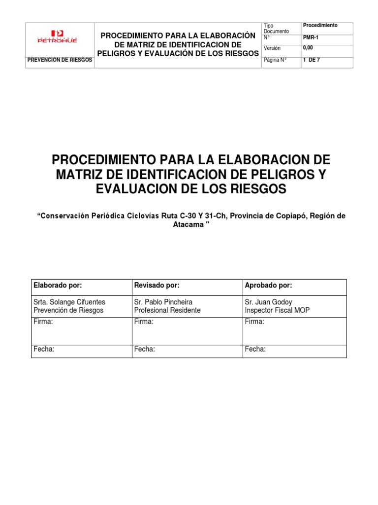 Procedimiento Elaboración Miper | PDF | Riesgo | Probabilidad