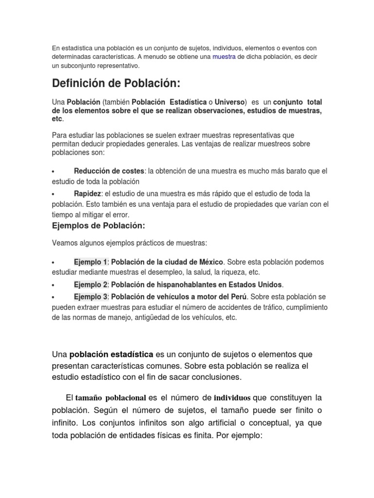 Poblacion (Estadistica) | PDF | Conjunto (Matemáticas) | Muestreo ...