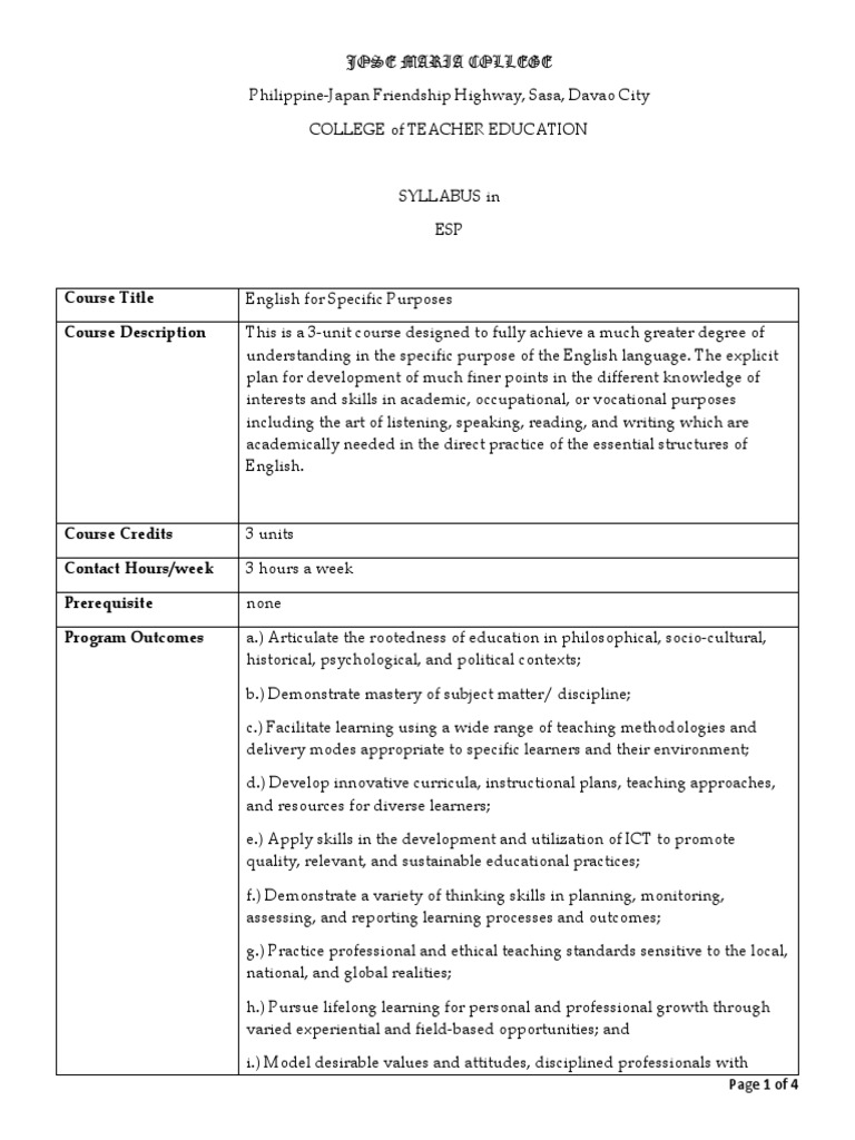 Syllabus ESP | PDF | Lifelong Learning | Teachers