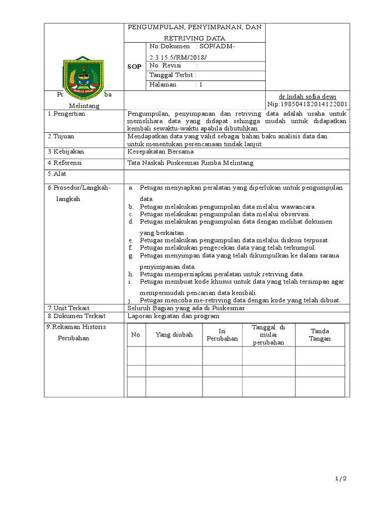 Sop Pengumpulan Dan Penyimpanan Data | PDF