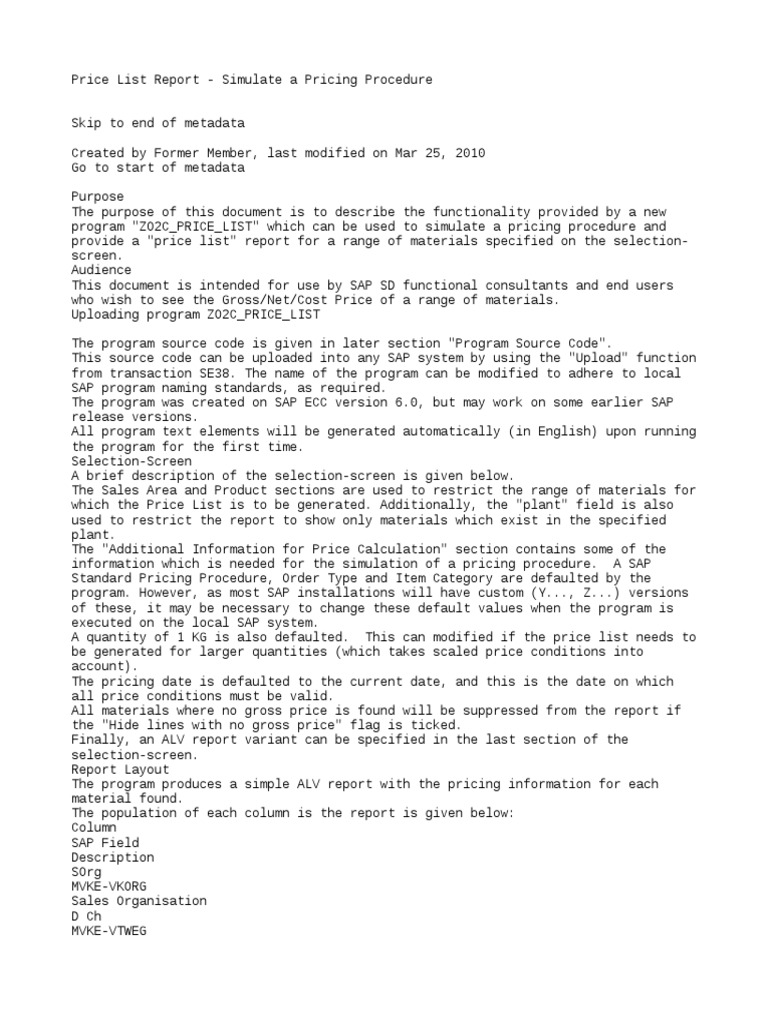 Price List Report | PDF | Subroutine | Metadata