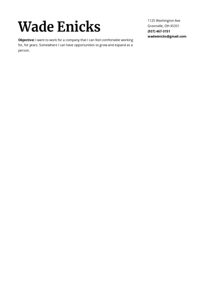 Wade Enicks: 1125 Washington Ave Greenville, OH 45331 | PDF