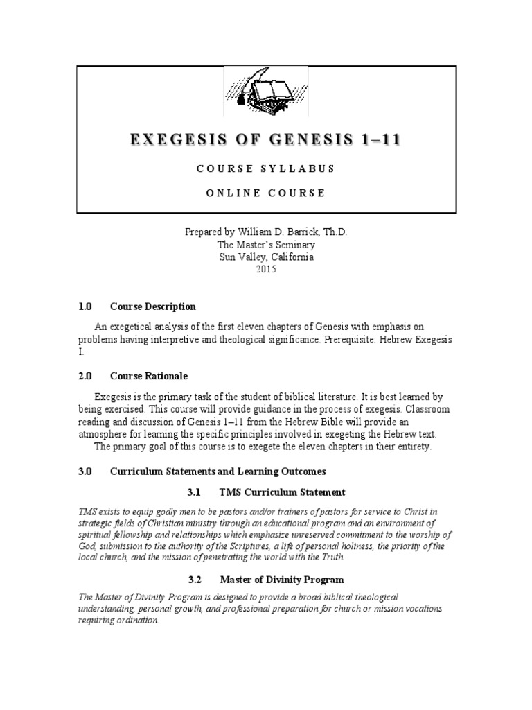 Genesis 1-11 Online Syllabus 2015 | PDF | Exegesis | Bible