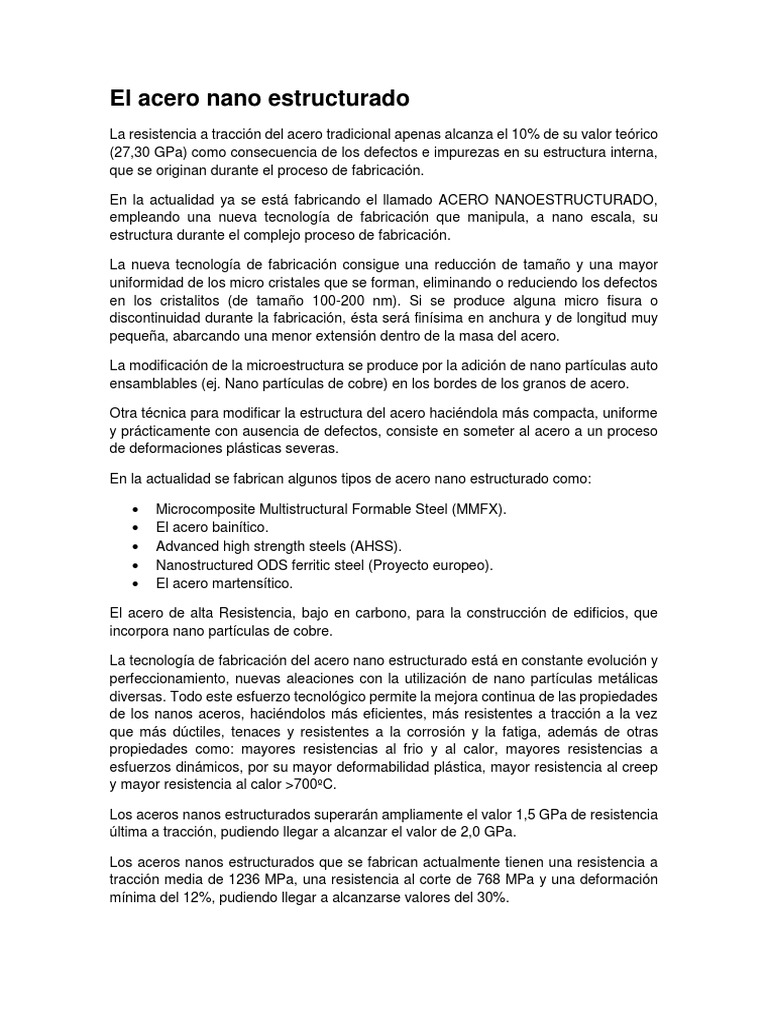 El Acero Nano Estructurado | PDF | Hormigón | Acero