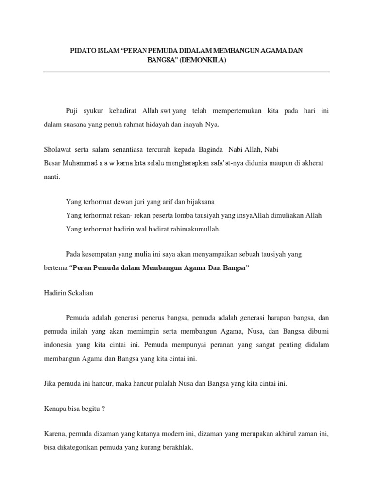 Pidato Islam Peran Pemuda Harapan Bangsa | PDF