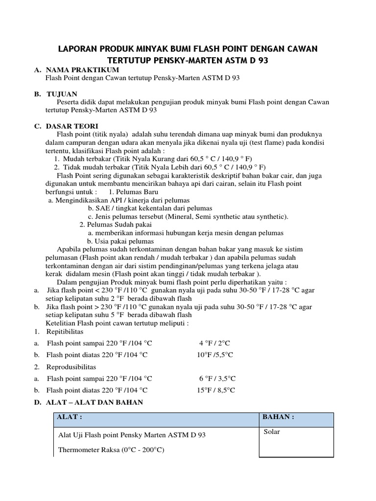Uji Titik Nyala Minyak Bumi | PDF | Metode & Bahan Ajar | Sains ...