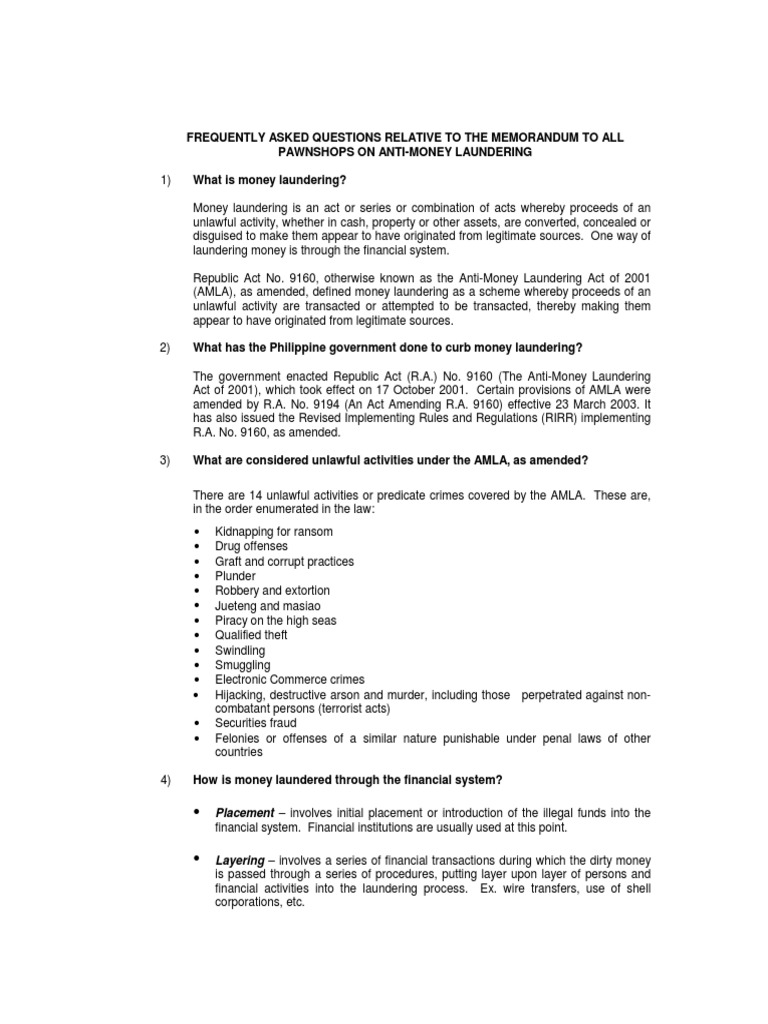 FAQs With Amlc Comments-BSP | PDF