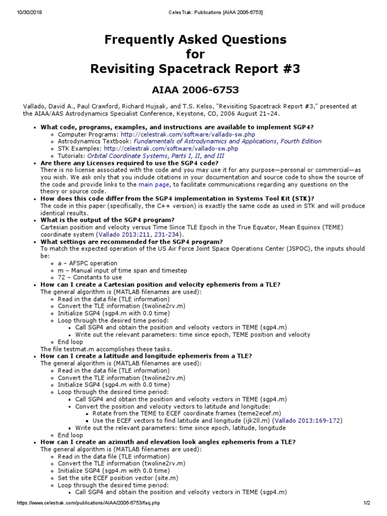 Frequently Asked Questions for Revisiting Spacetrack Report #3 ...
