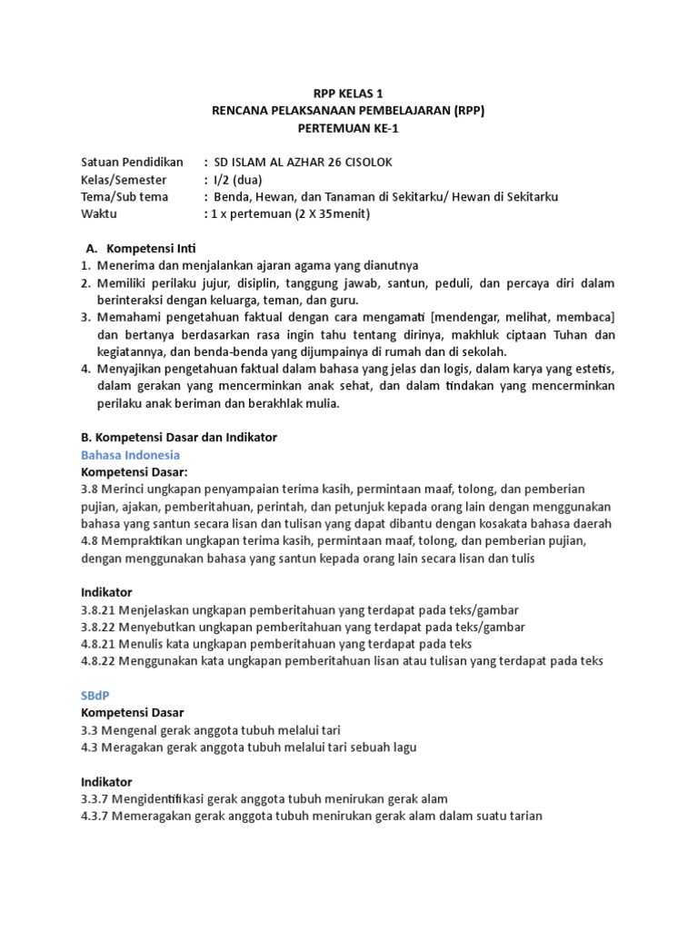 RPP Tematik 1g Sub 2 | PDF