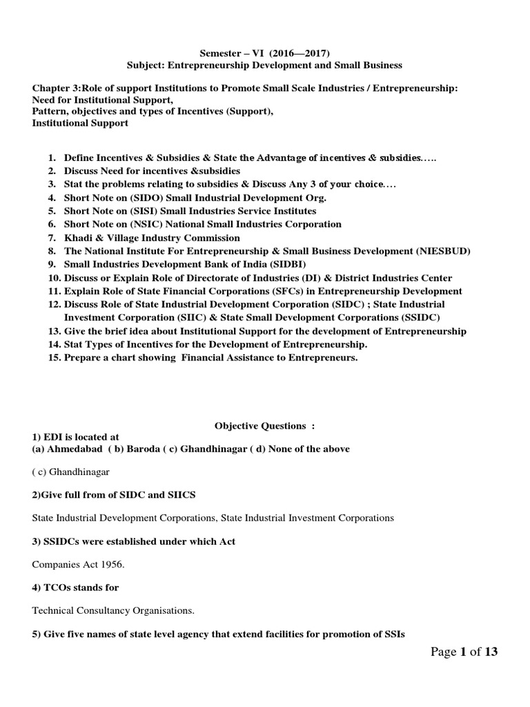 Edsb Chapter 3 MCQ | PDF | Entrepreneurship | Subsidy