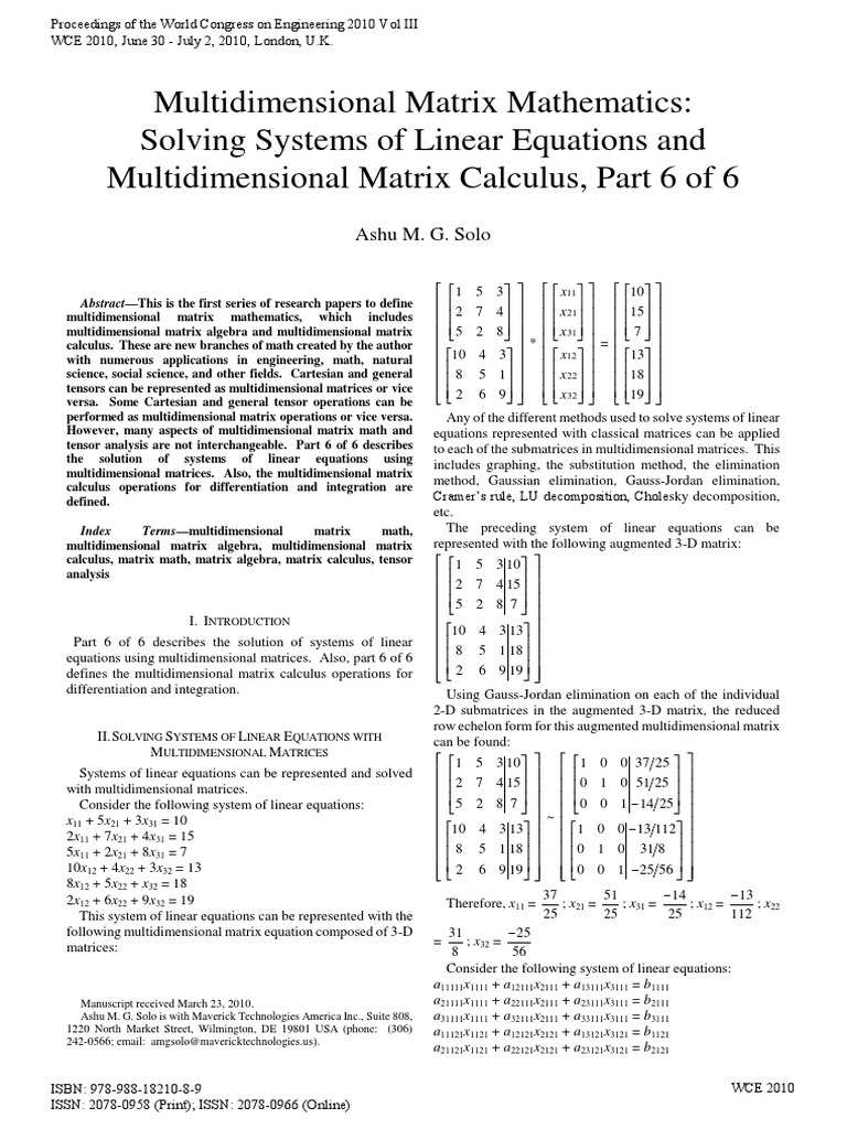 Multidimensional Matrix Mathematics - MAtrix Equations and Matrix ...