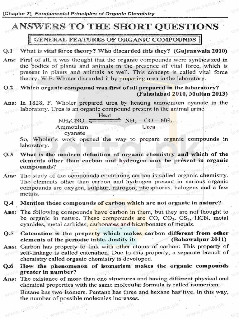 Notes of Important Questions Answers of FSC 12th Chemistry Chapter 7 | PDF