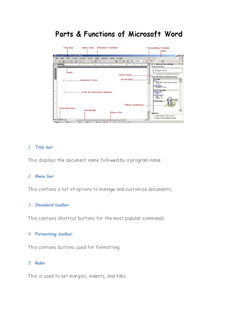 Parts & Functions of Microsoft Word: Title Bar | PDF | Microsoft Excel ...