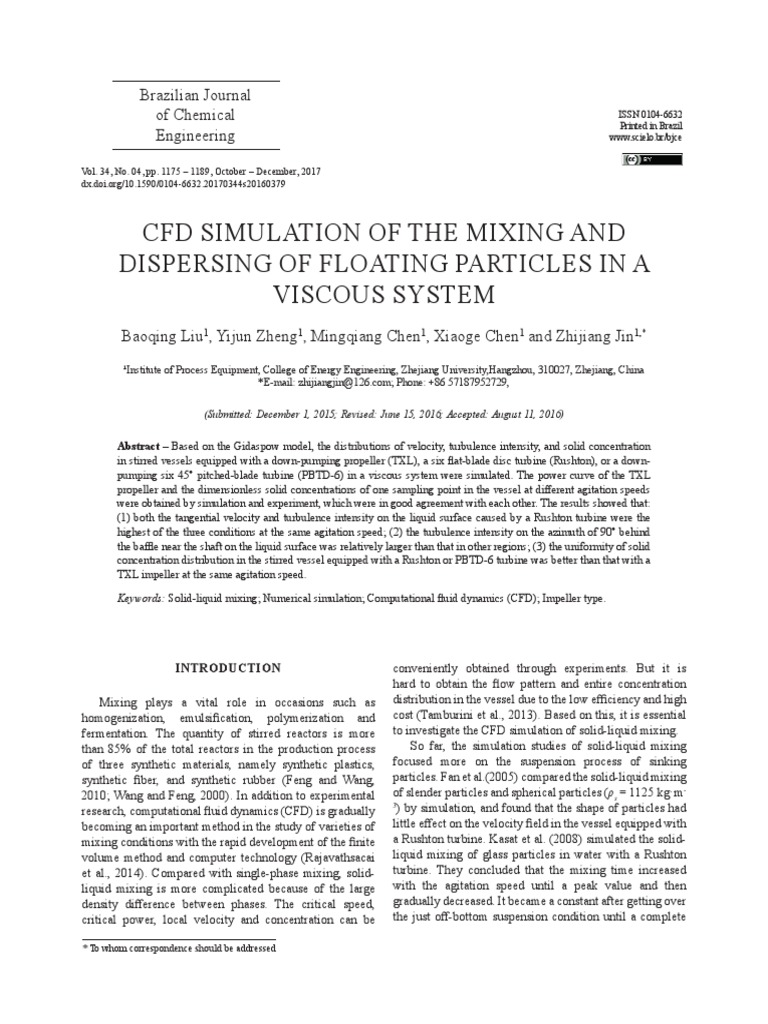 CFD Simulation of The Mixing and Dispersing of Floating Particles in A Viscous System | PDF ...