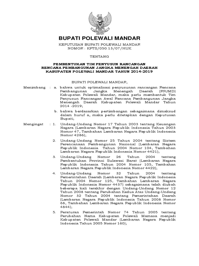 SK 07 Tim Penyusun Rancangan RPJMD | PDF