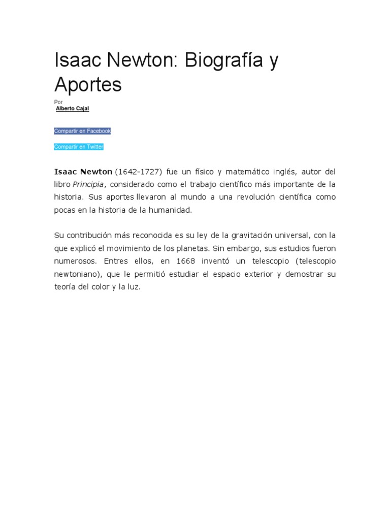 Isaac Newton Inventos | PDF | Isaac Newton | Ley de Newton de la ...