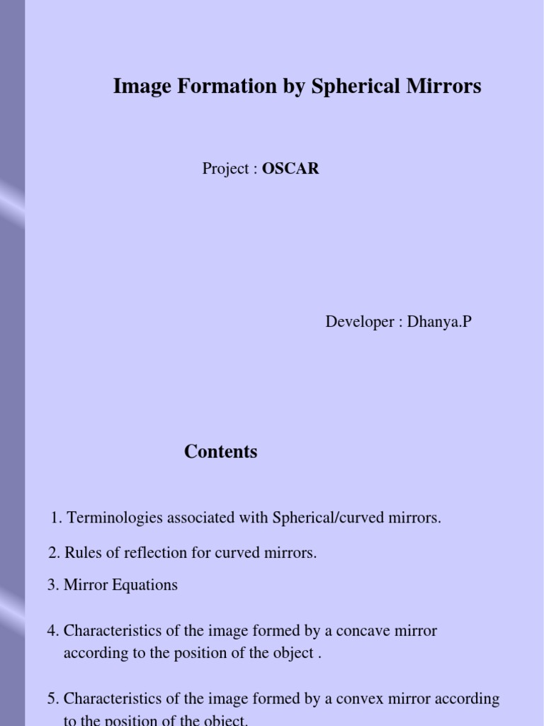 Image Formation by Spherical Mirrors: Project: OSCAR | PDF | Lens ...