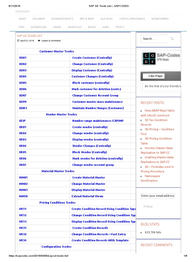 SAP SD T-codes | Invoice | Software