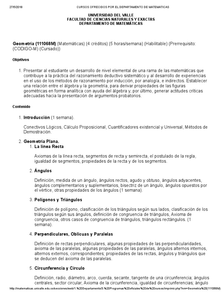 Cursos de Geometría en Matemáticas Univalle | PDF | Triángulo | Circulo