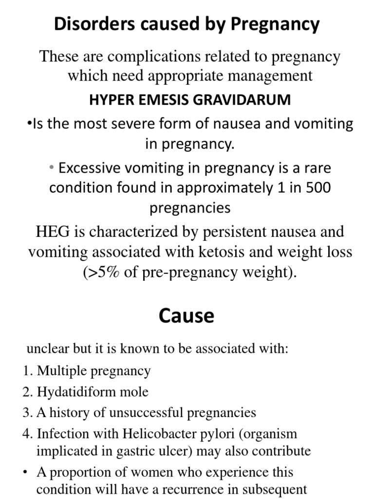 Disorders Caused by Pregnancy: Hyper Emesis Gravidarum | PDF | Medical ...