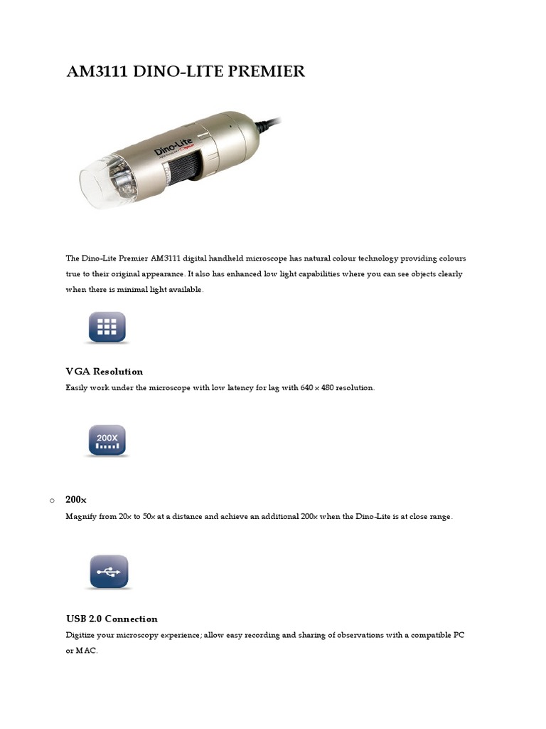 Am3111 Dino-Lite Premier: VGA Resolution | PDF | Games & Activities