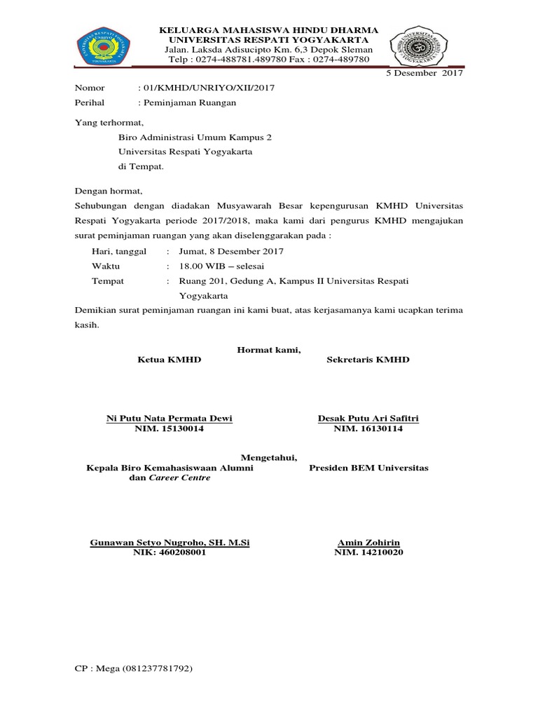 Surat Peminjaman Ruangan | PDF