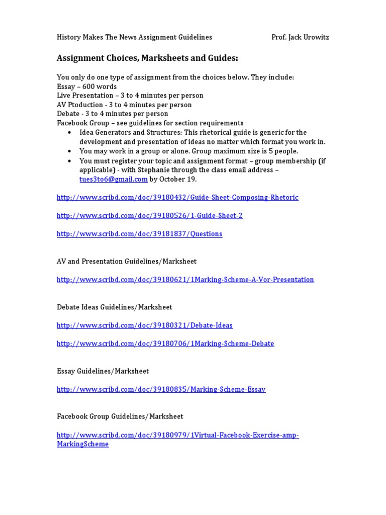 History News Assignment Guidelines | PDF