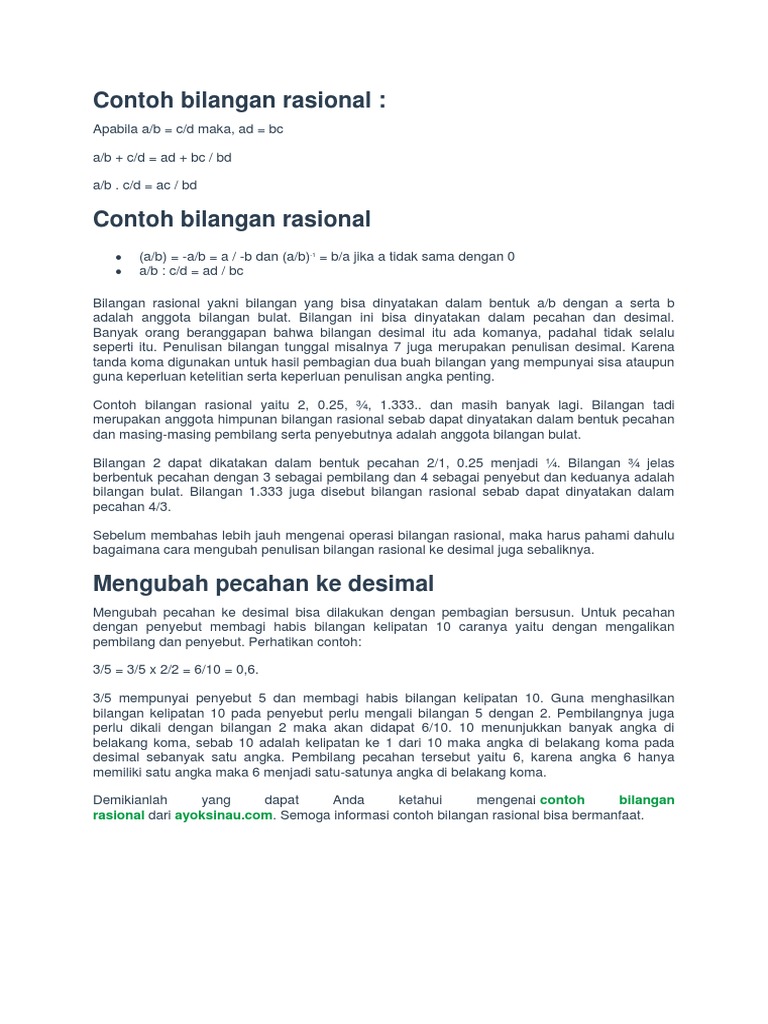 Contoh Bilangan Rasional | PDF