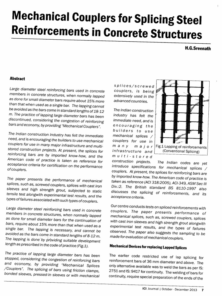 Mechanical Couplers For Splicing Steel Reinforcements in Concrete ...