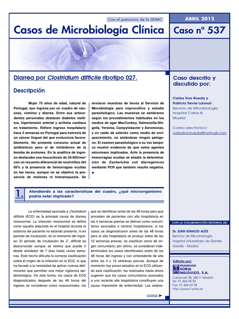 Diarrea por Clostridium difficile 027 | PDF | Ciencias de la Salud ...