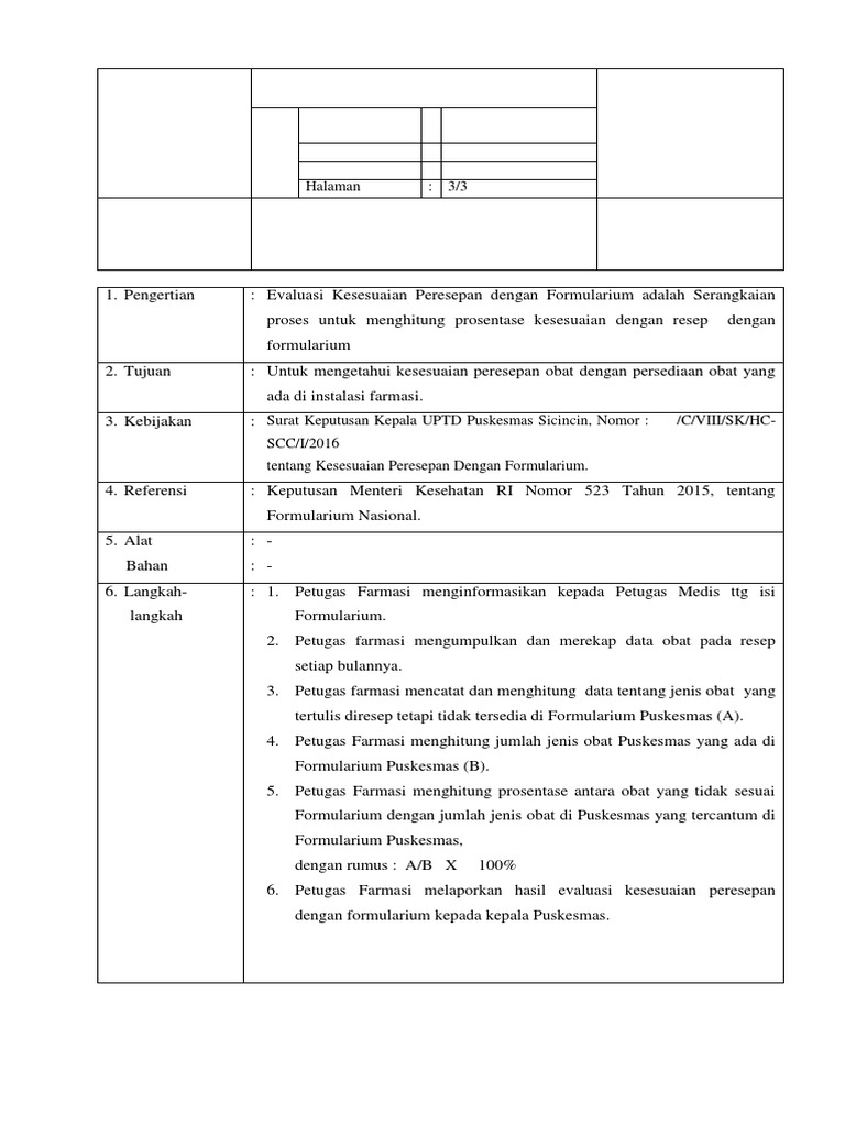 8.2.1.8 SOP Evaluasi Kesesuaian Peresepan Dengan Formularium | PDF