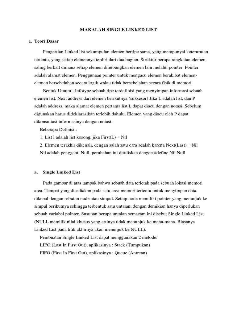 Makalah Single Linked List | PDF
