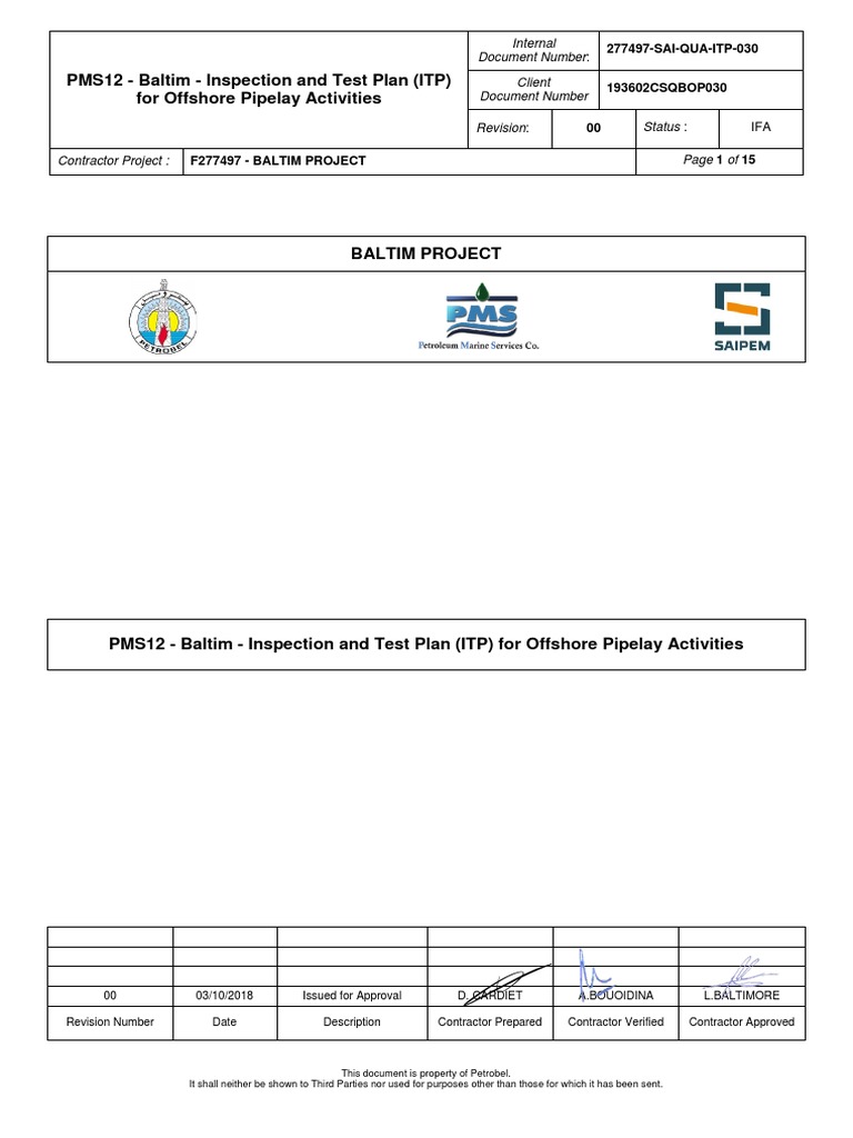 PMS12 - Baltim - Inspection and Test Plan (ITP) For Offshore Pipelay ...