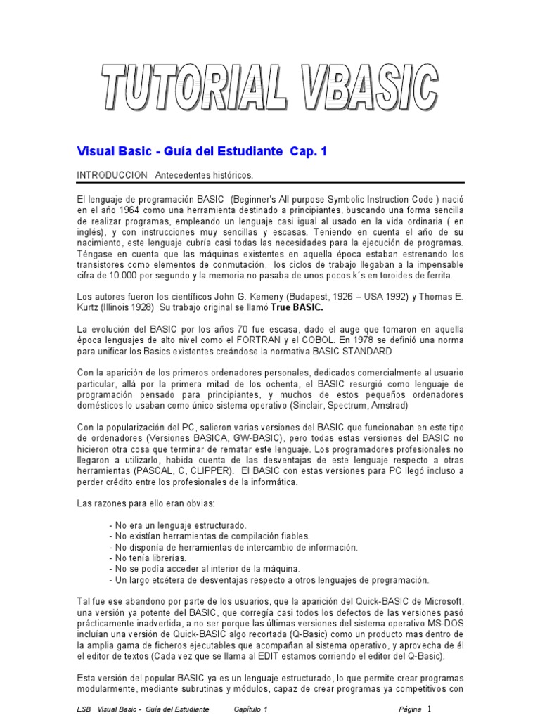 Manual Visual Basic - Guía Del Estudiante (Español) | PDF | Básico ...