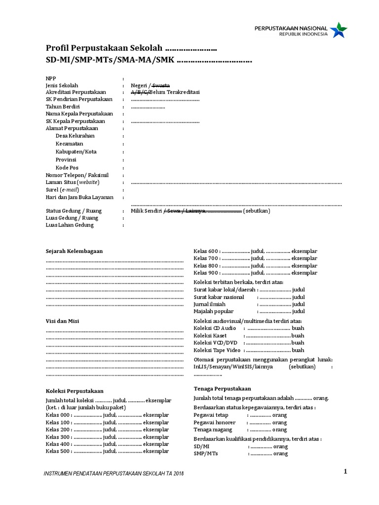03-Form Instrumen Profil Perpust Sekolah 2018 | PDF