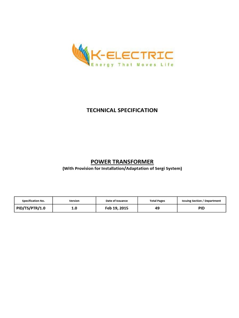 Technical Specification-Power Transformer | PDF | Transformer ...