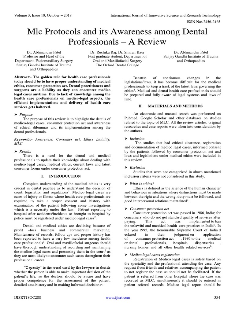 MLC Protocols and Its Awareness Among Dental Professionals - A Review ...