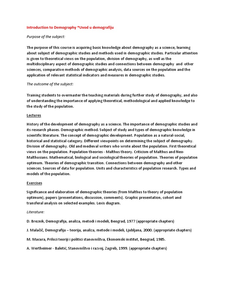 Introduction To Demography | PDF