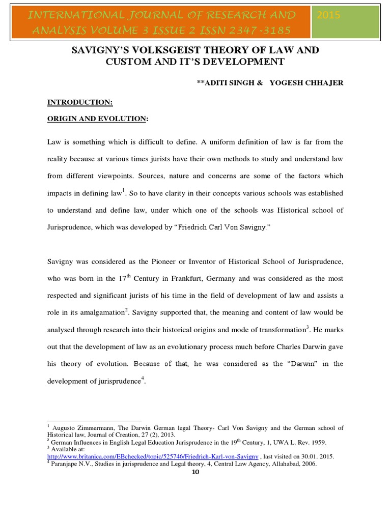 Savigny's Volksgeist Theory Explained | PDF | Jurisprudence | Traditions