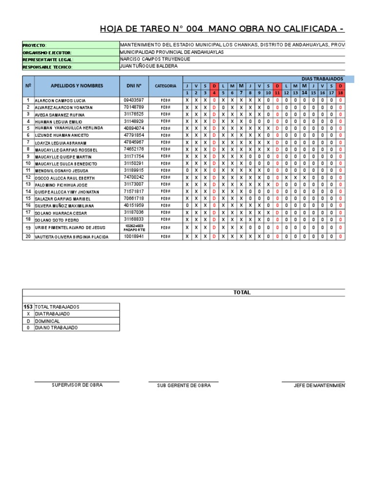Modelo De Planilla Pdf