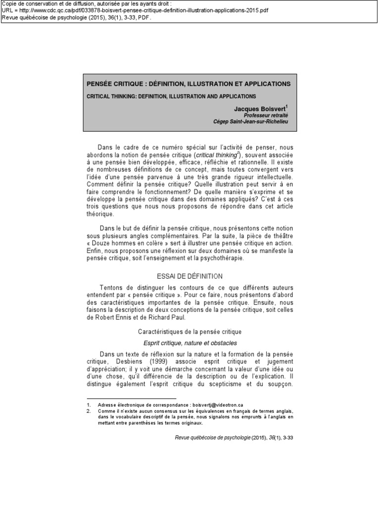 Pensée Critique, Défintion, Illustration Et Applications | PDF ...