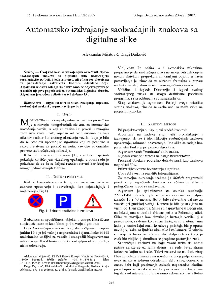 Automatsko Izdvajanje Saobracajnih Znakova Sa Digitalne Slike PDF | PDF