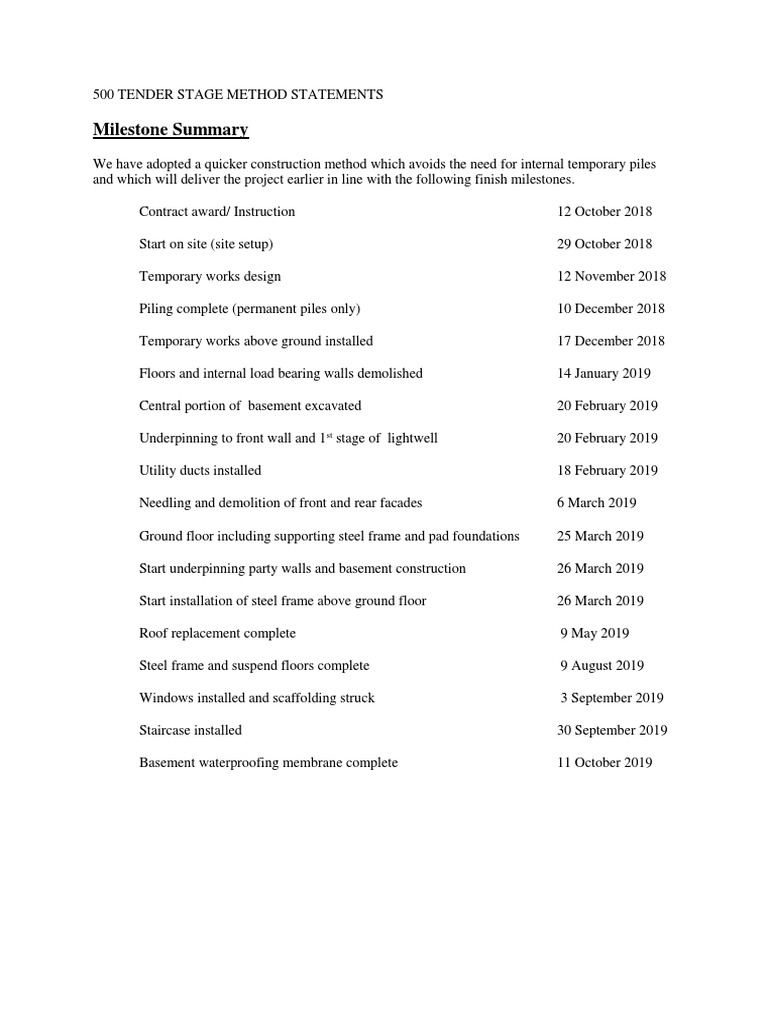 Tender Stage Method Statement Overview | PDF | Deep Foundation | Basement