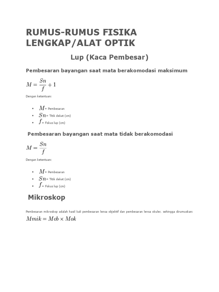 RUMUS Optik | PDF | Sains & Matematika