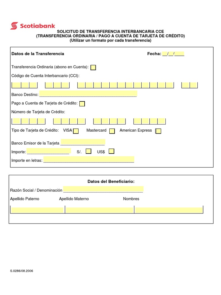Solicitud de Transferencia Interbancaria PDF | PDF | Tarjeta de crédito ...